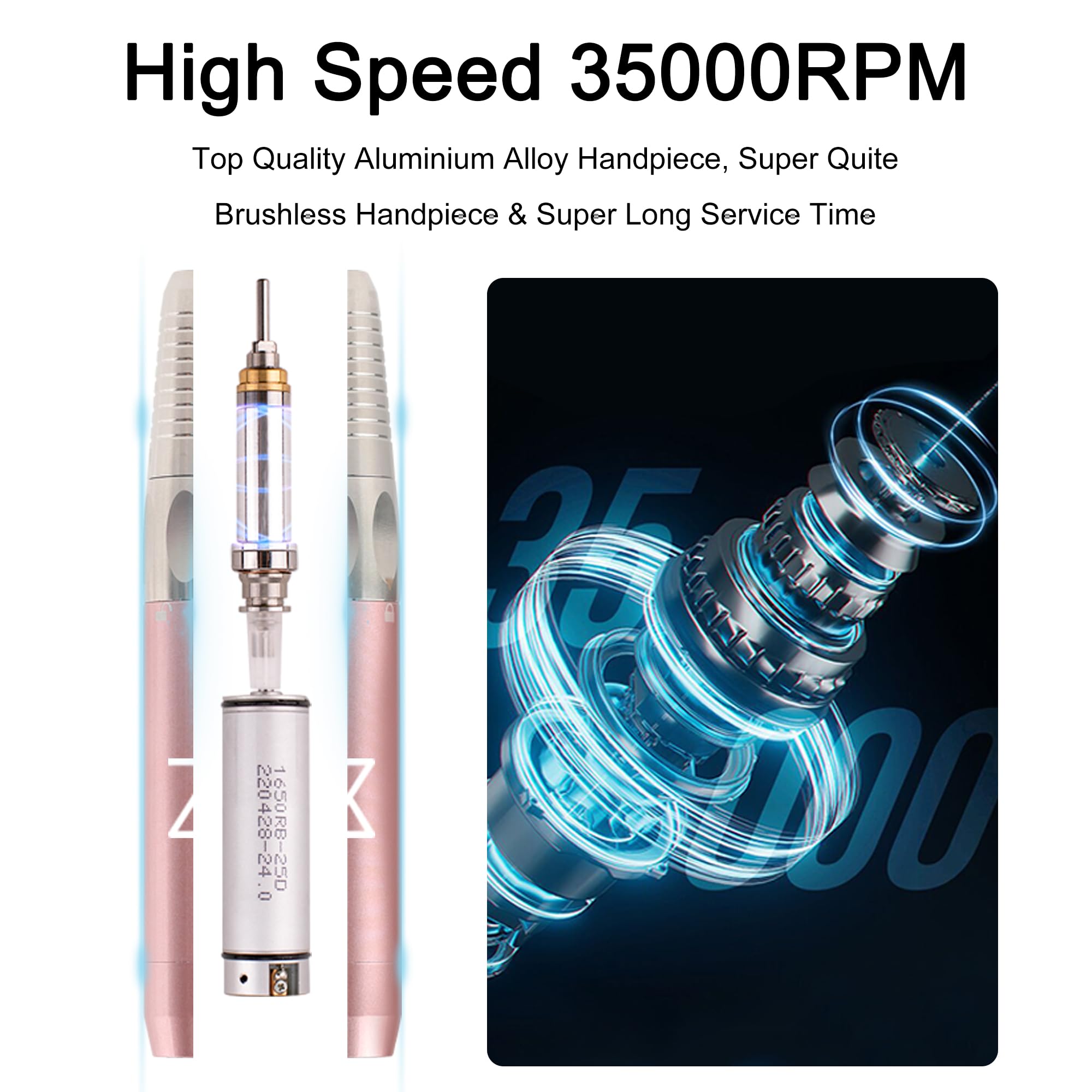M Max - Professional Nail Drill Machine - 2-in-1 Brushless Motor Nail File - Electric, Cordless, Aluminium Alloy Casing, 35000 RPM, HD Display - Perfect for Salon & Home Use (Mermaid)