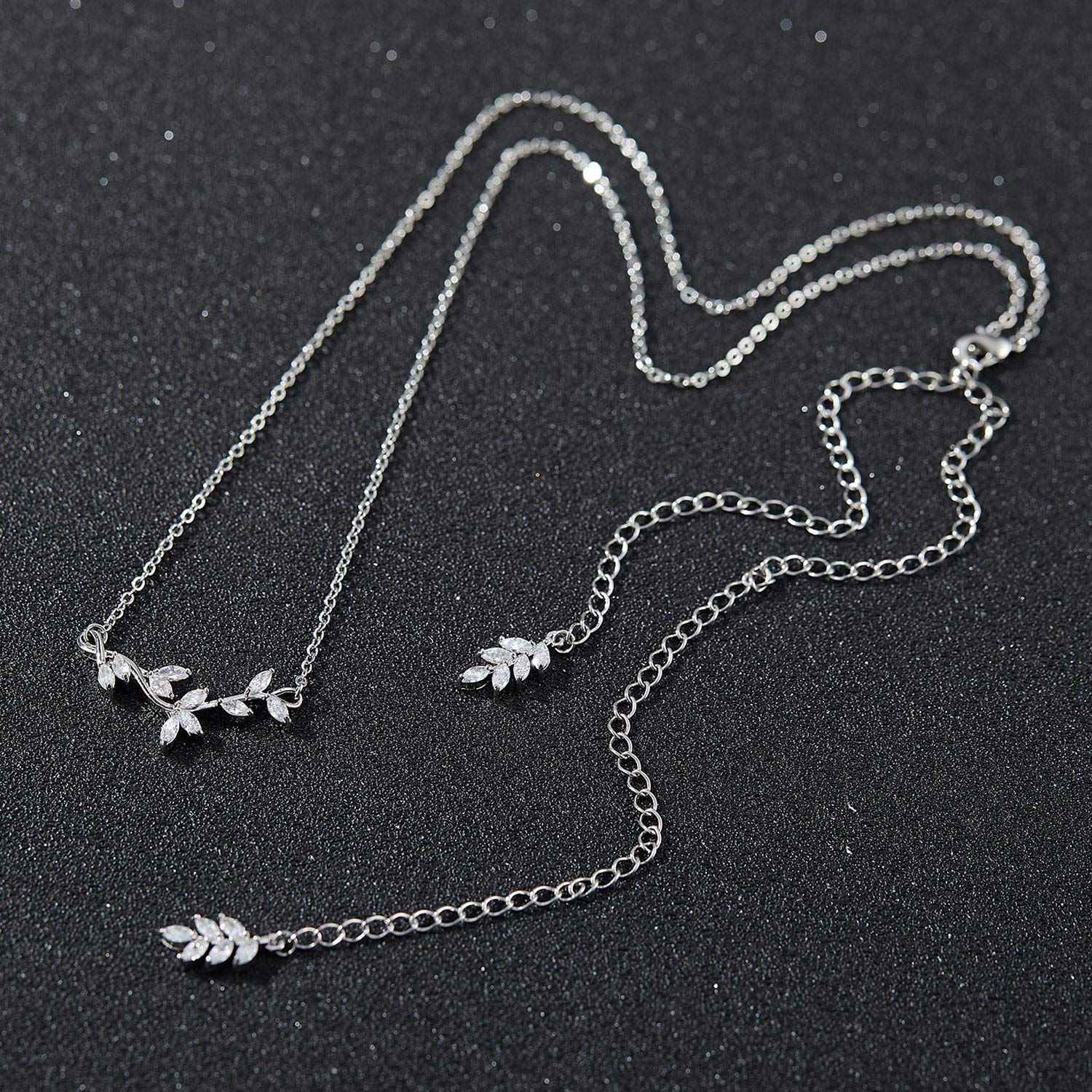 SWEETV Crystal Wedding Bridal Backdrop Necklace for Brides, Cubic Zirconia Dainty Vine Back Pendant Necklace for Women, Bridesmaid Gift