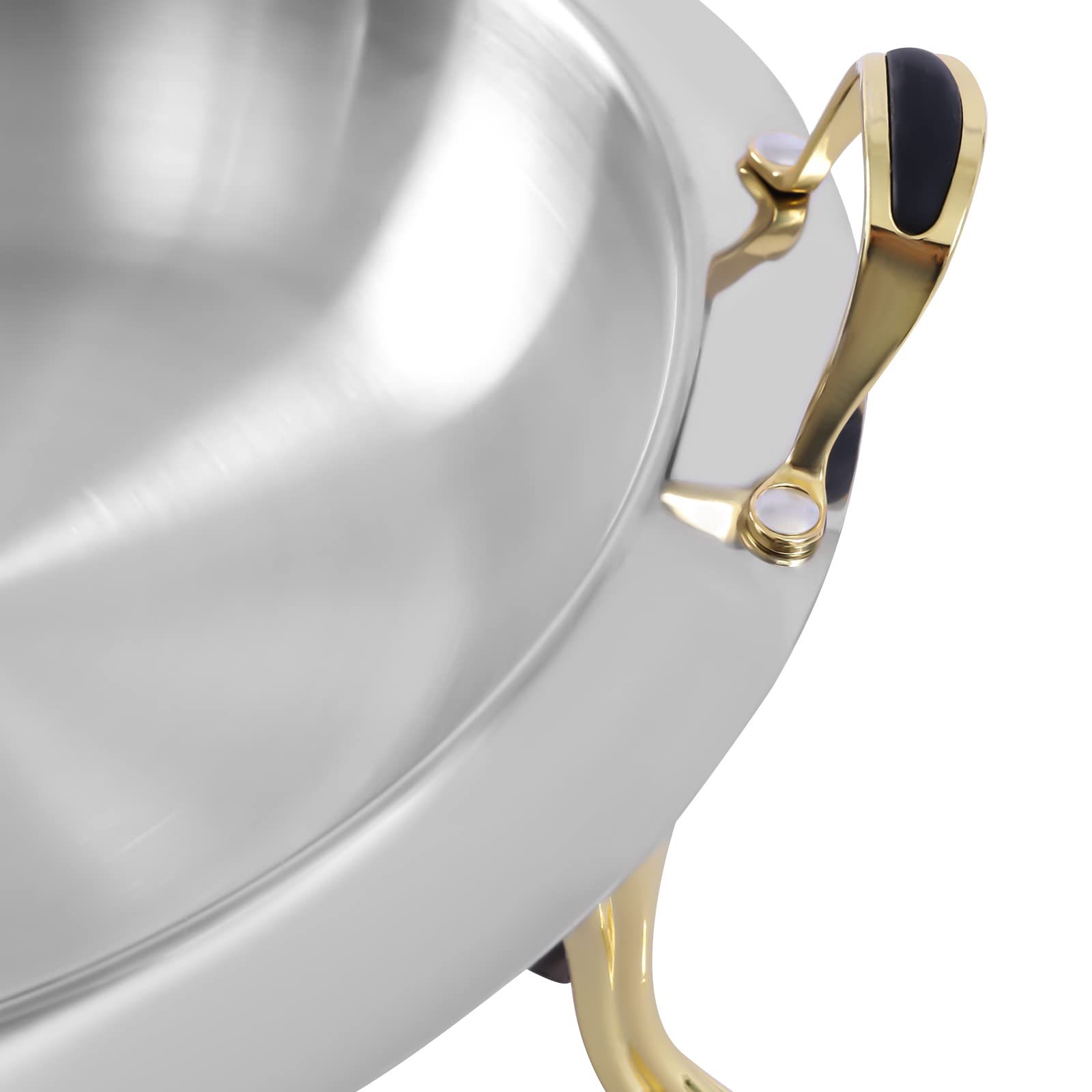 LINISHOP Chafing Dish 3L/3.17QT Round Catering Stainless Steel Chafer Chafing Dish Set Buffet Food Warmer Tray Container w/Lid and Chafing Fuel Holder for Kitchen Party Dining Buffet Camping (Gold)