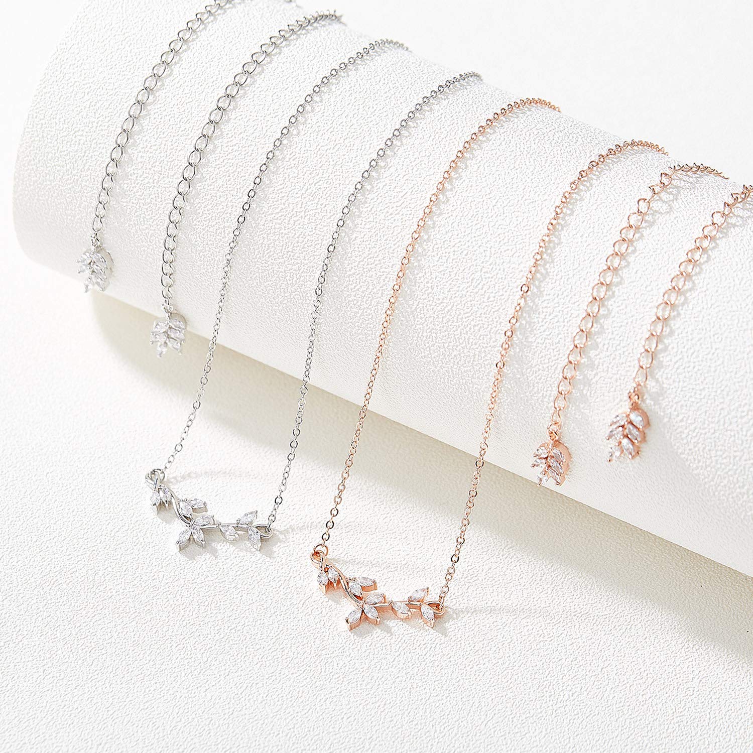 SWEETV Crystal Wedding Bridal Backdrop Necklace for Brides, Cubic Zirconia Dainty Vine Back Pendant Necklace for Women, Bridesmaid Gift