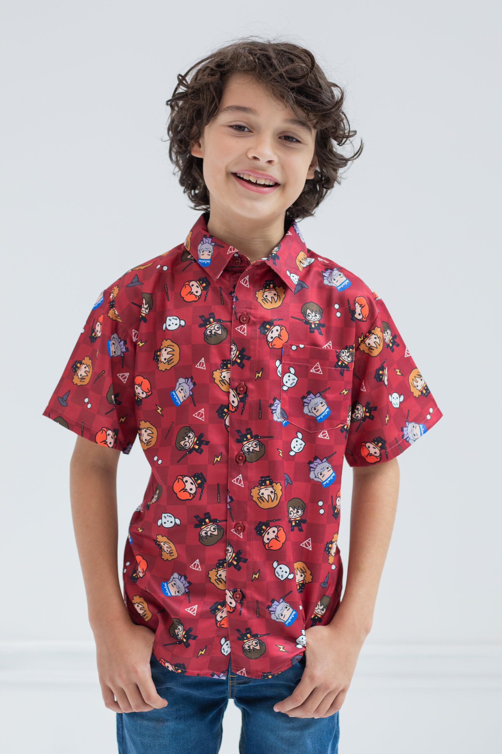 Harry Potter Dumbledore Ron Weasley Hedwig Owl Little Boys Hawaiian Button Down Shirt 7-8