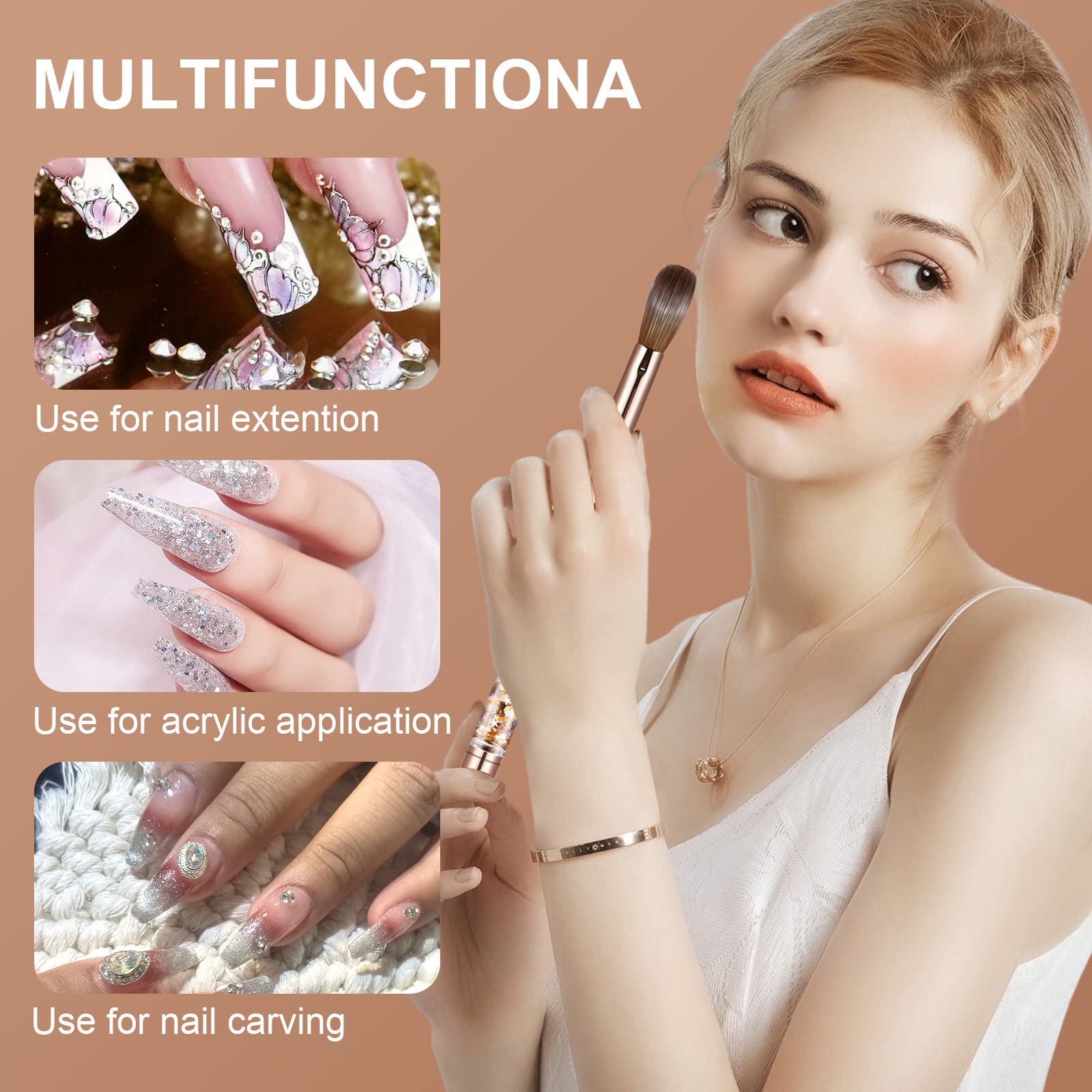 Acrylic Nail Brush Size 10,KEMEISI 100% Pure Kolinsky Nail Art Brushes Sturdy Handle Oval Shaped Acrylic Powder Nail Design Tools for Professional Manicure DIY Home Salon (Gold)