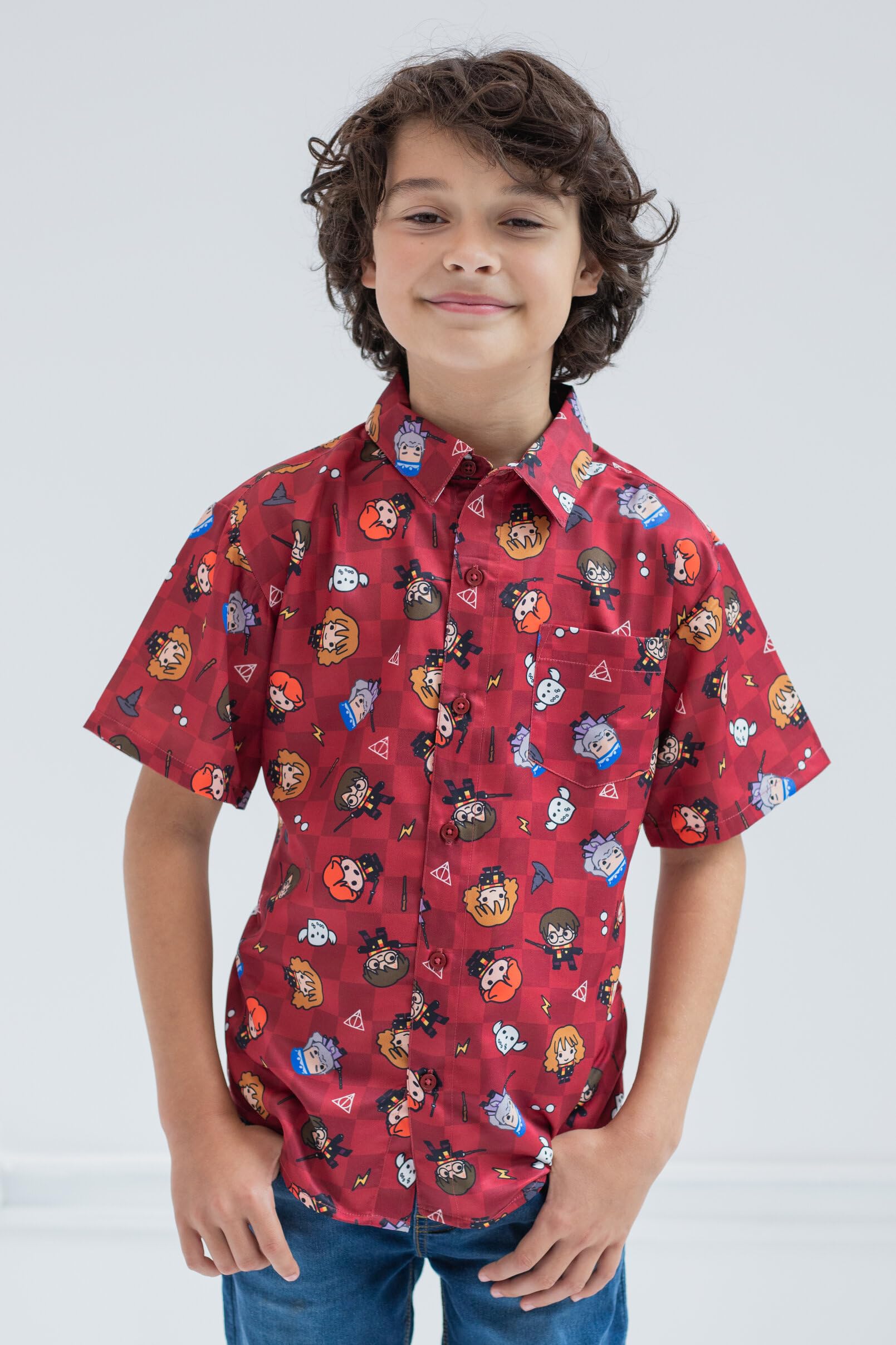 Harry Potter Dumbledore Ron Weasley Hedwig Owl Little Boys Hawaiian Button Down Shirt 7-8