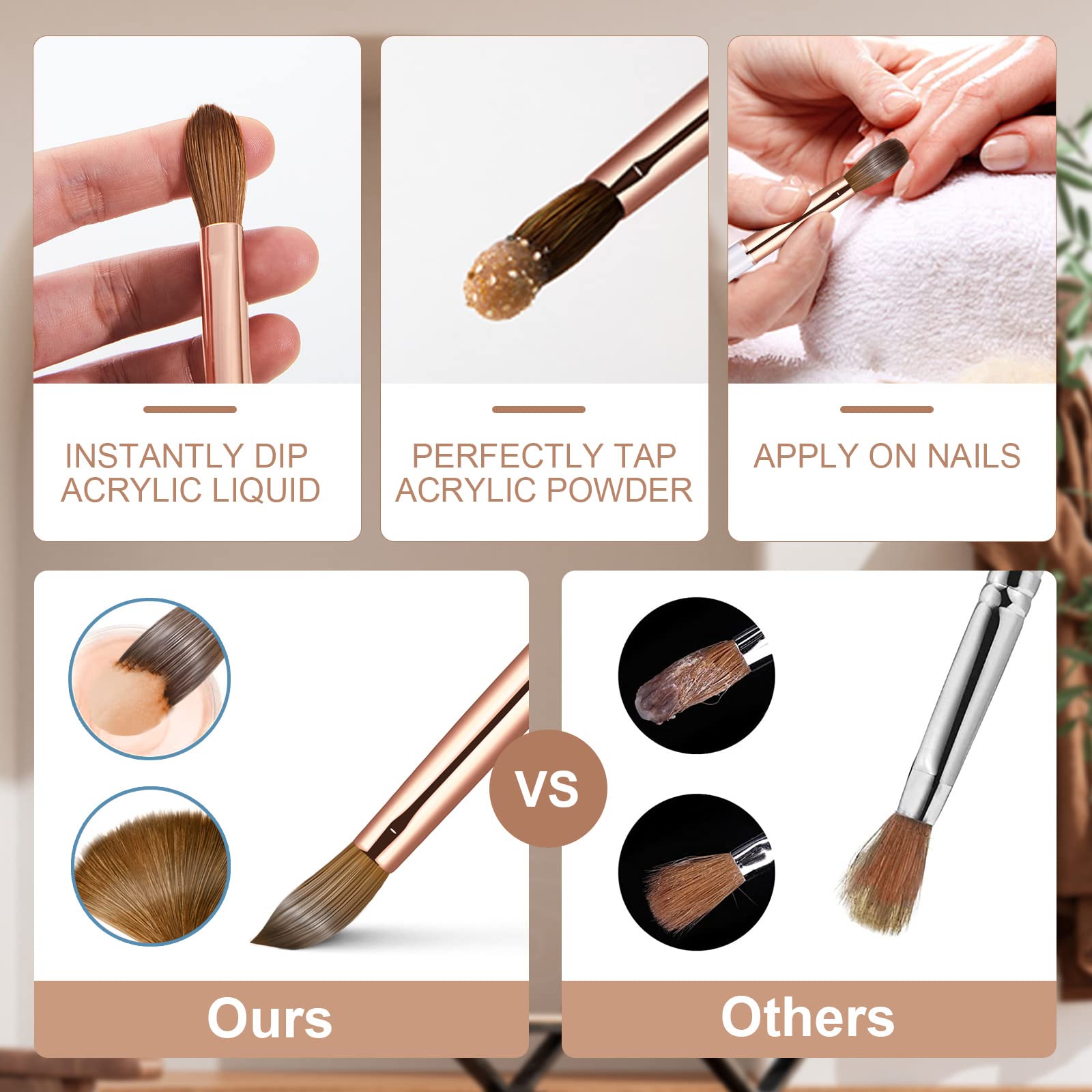 Acrylic Nail Brush Size 10,KEMEISI 100% Pure Kolinsky Nail Art Brushes Sturdy Handle Oval Shaped Acrylic Powder Nail Design Tools for Professional Manicure DIY Home Salon (Gold)
