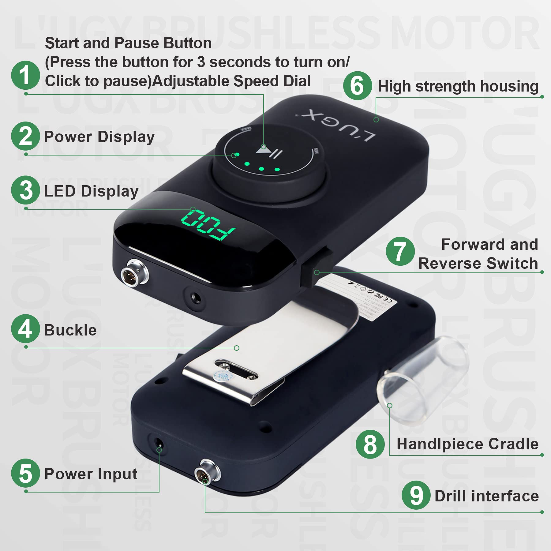 L'UGX Nail Drill 35000RPM Professional Brushless Electric Nail Drill Machine, Rechargeable Cordless Nail Efile for Acrylic Gel Nails, 8Pcs Nail Drill Bits, Low Noise Low Vibration