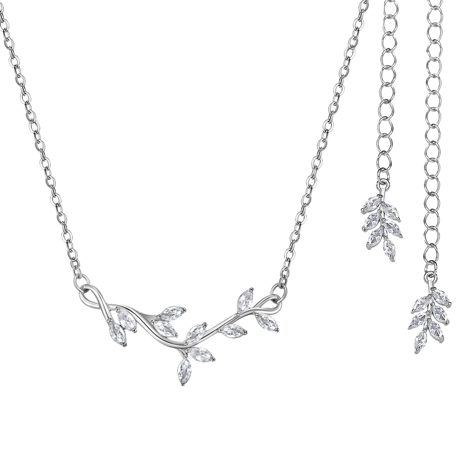 SWEETV Crystal Wedding Bridal Backdrop Necklace for Brides, Cubic Zirconia Dainty Vine Back Pendant Necklace for Women, Bridesmaid Gift
