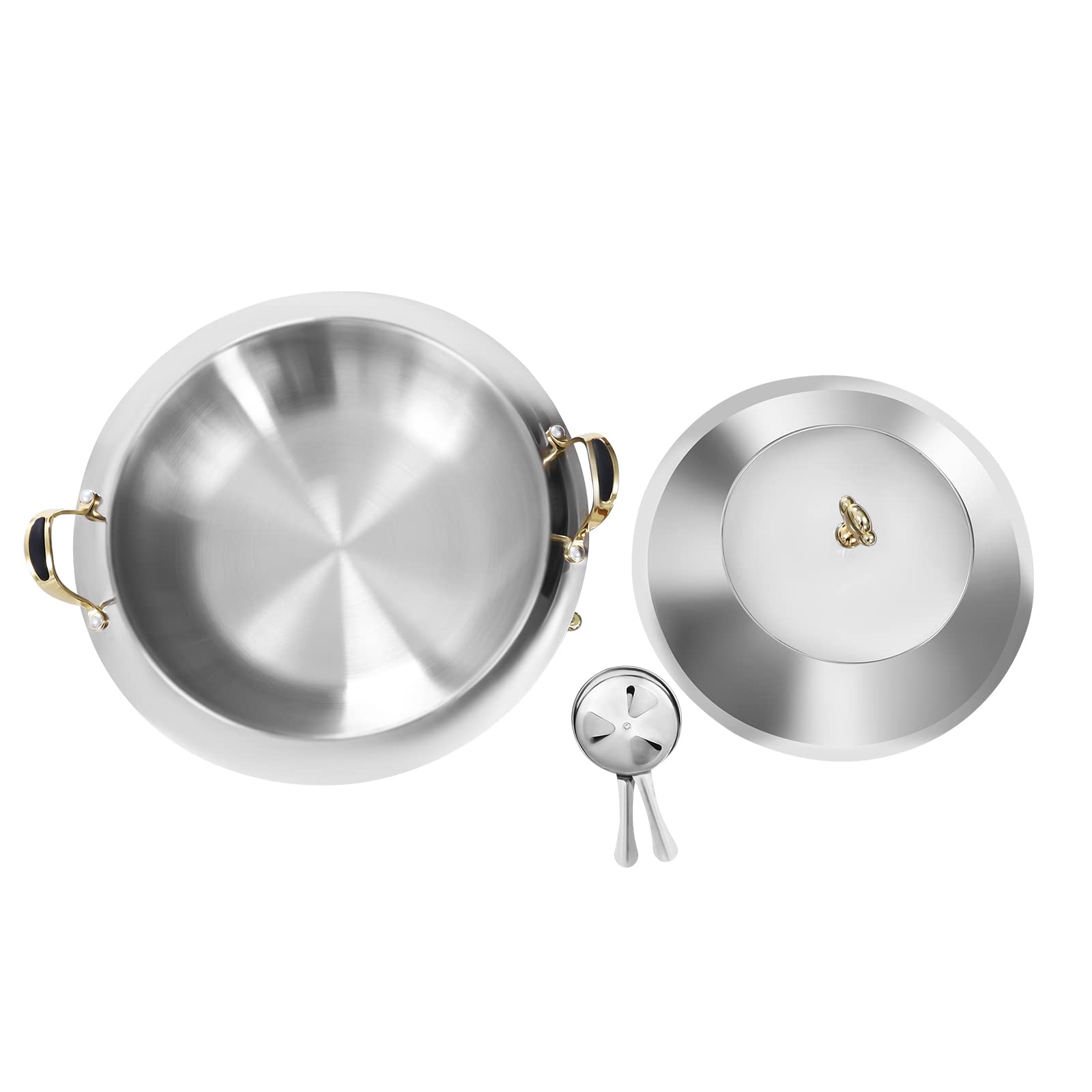 LINISHOP Chafing Dish 3L/3.17QT Round Catering Stainless Steel Chafer Chafing Dish Set Buffet Food Warmer Tray Container w/Lid and Chafing Fuel Holder for Kitchen Party Dining Buffet Camping (Gold)