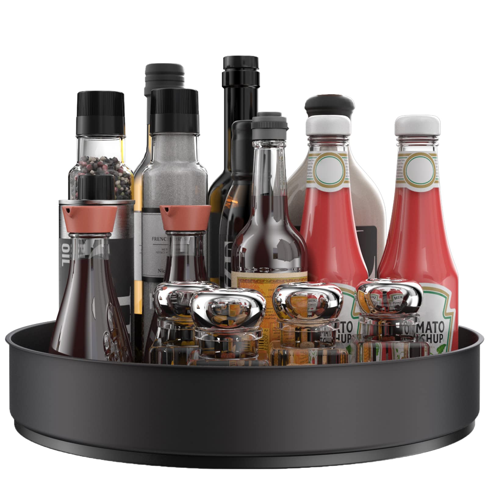 VAEHOLD Lazy Susan Stainless Steel Spice Rack Turntable for Pantry Cabinet - Decorative Trays Storage Containers Organizer for Kitchen Cabinet, Snacks, Bathroom (7 1/2 inches) (7 1/2'' Black)