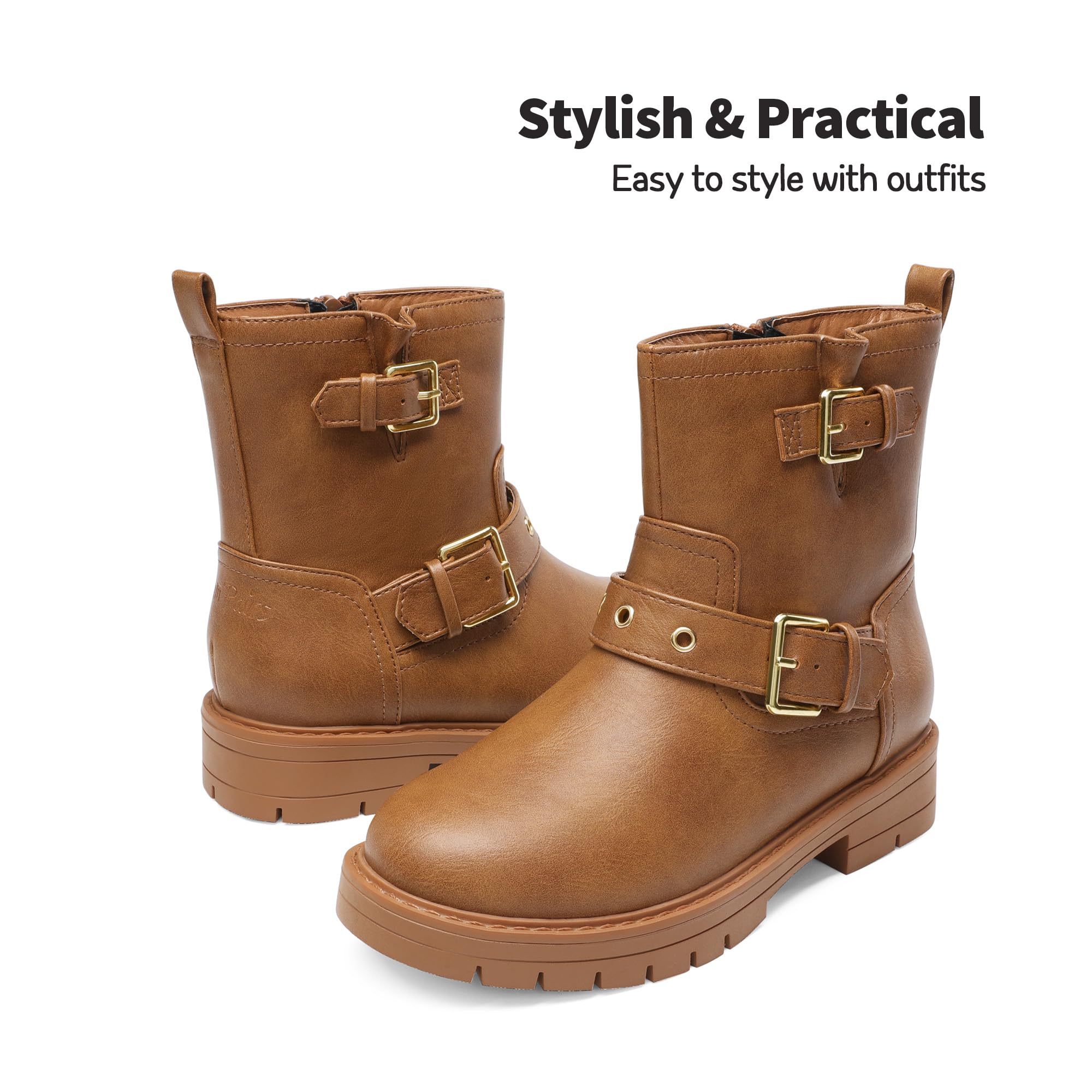 DREAM PAIRS Girls Ankle Booties Waterproof Side Zipper Boots Sdbo2305k Camel Size 2 Little Kid