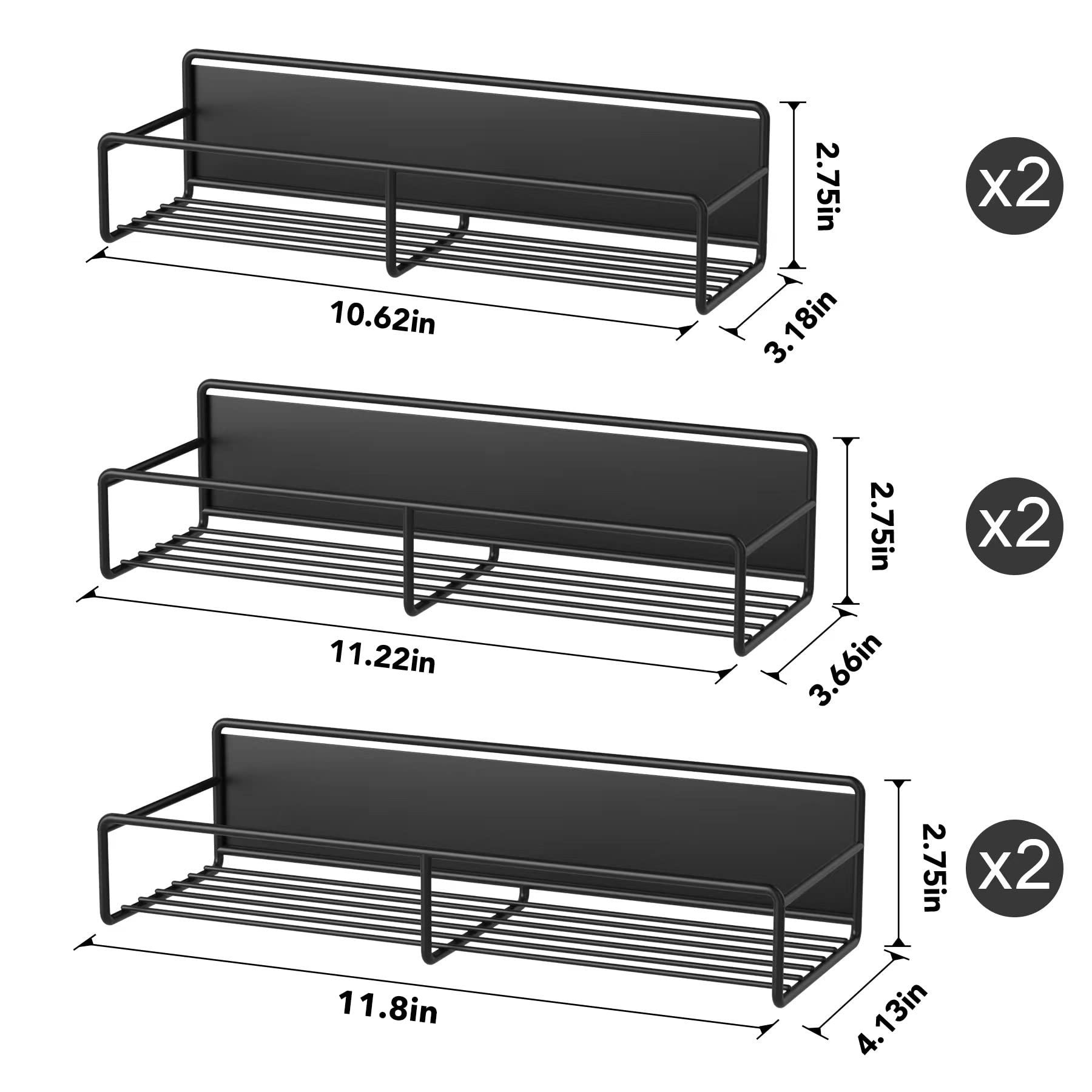 Magnetic Spice Rack Organizer 6 Pack, Magnetic Spice Rack for Refrigerator, Magnetic Shelf for Holding Spices, Jars, Seaoning and Bottle, Metal&Black