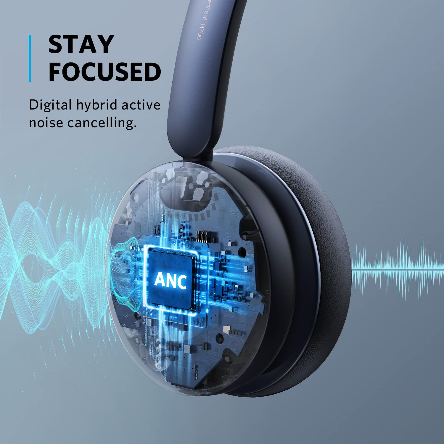 Anker PowerConf H700 with Charging Stand, Bluetooth Headset with Microphone, Active Noise Cancelling, Audio Recording and Meeting Transcription, AI-Enhanced Calls, Compatible with Conference Platforms