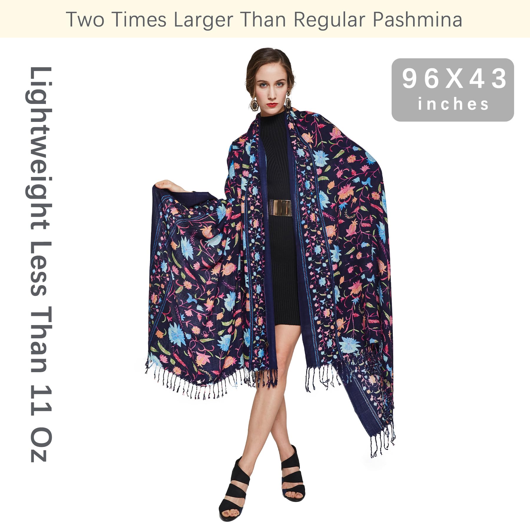DANA XU 100% Merino Wool Extra Large Pashmina Blanket Travel Scarf Cashmere Wrap for Women Fall Winter Oversize Shawl Floral