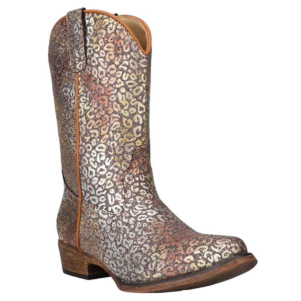 ROPER Kids Girls Riley Glitter Leopard Snip Toe Casual Boots Mid Calf - Brown - Size 2 M