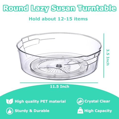 Terfik 4 Pack Lazy Susan Organizer, 11.5 Inch Clear Lazy Susan Turntable for Cabinet with Handles, 360 Rotating Acrylic Turntable Organizer for Refrigerator, Dining Table, Kitchen Countertop, Pantry