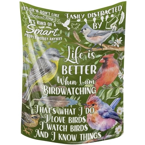 Bird Watching Gifts, Bird Blanket for Bird Lovers & Bird Watchers, Bird Lover Gifts, Bird Nerds Gifts, Bird Watching Blanket, Blanket for Bird Lovers, 65 x 50 Inches Flannel Throw Blanket, Green
