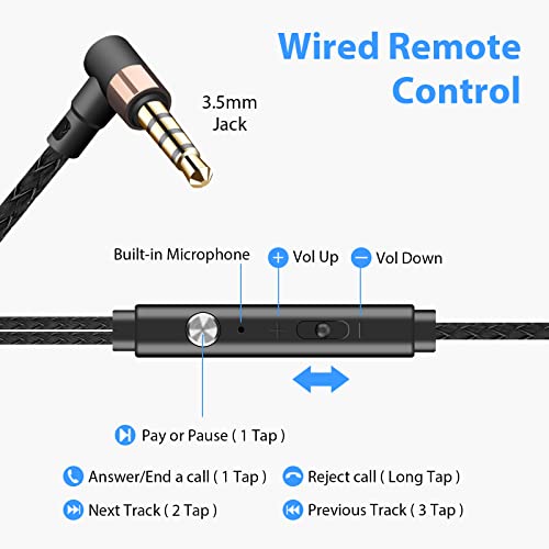 3.5mm Headphone for Samsung A13 A52s Earphone Hi-Fi Stereo Headphone Noise Cancelling Wired Earbuds in-Ear Headset with Mic Volume Control for Galaxy S10+, Moto G Pure, One 5G Ace, Pixel 5a Brown