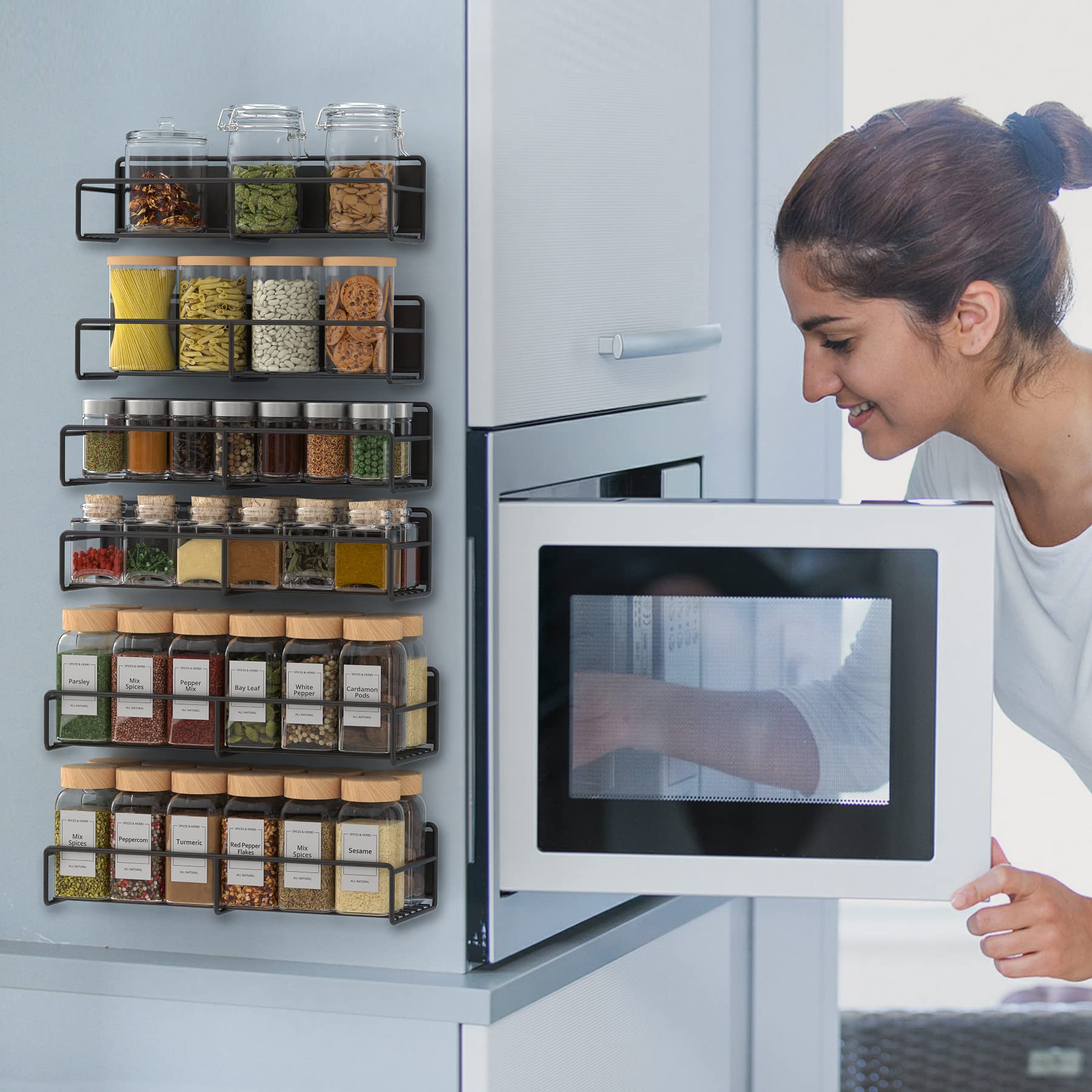 Magnetic Spice Rack Organizer 6 Pack, Magnetic Spice Rack for Refrigerator, Magnetic Shelf for Holding Spices, Jars, Seaoning and Bottle, Metal&Black