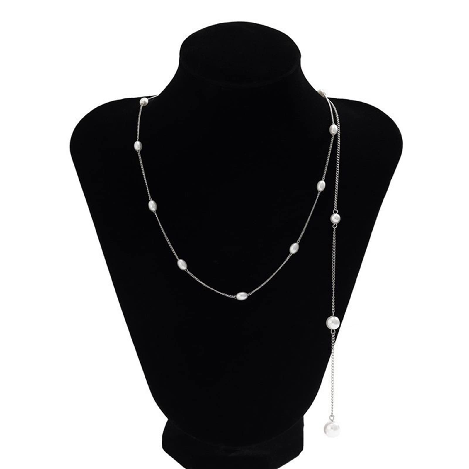 Zeshimb Pearl Back Chain Necklace Long Pearl Chain Drop Y Necklace Sexy Back Body Chain Wedding Bridal Backdrop Necklace Jewelry for Women