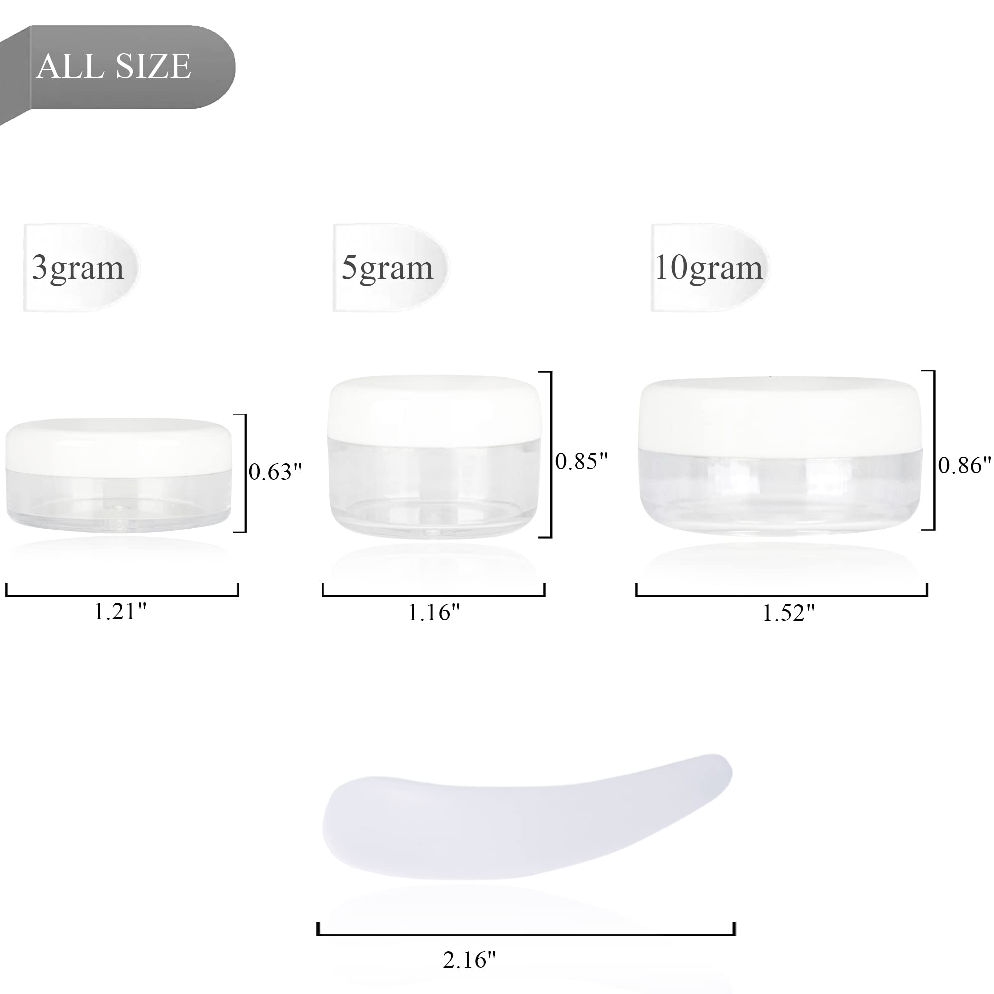 50PCS 5 Gram Sample Containers, 5ml Empty Jars with Lids, Small Cosmetic Containers, Mini Sample Jars with 4PCS Mini Spatulas for Make Up, Oils, Lotion, Powder, Paint, Jewelry, Lip Balms(White Lid)