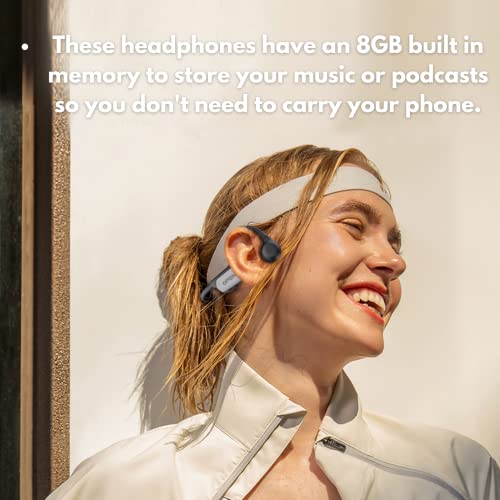 Open Ear Waterproof Bone Conduction Headphones with Bluetooth, Microphone, Voice Control, Ideal for Outdoor Sports, Lightweight Titanium Band, Up to 8H Play, Cable and Ear Plugs Included