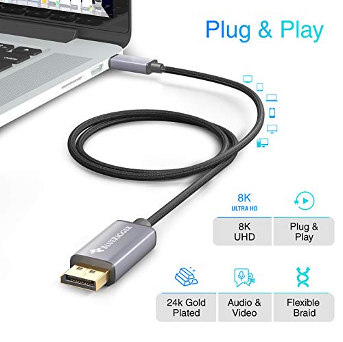 BlueRigger USB C to DisplayPort Cable for Home Office (6FT, 4K 60Hz, Thunderbolt 4, Type C, Type-C) USB-C to DP Cable Compatible with VR headsets, MacBook Pro/Air, iPad Pro, Galaxy, imac, Surface Book