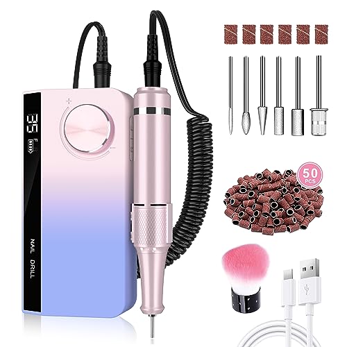 Professional Nail Drill Machine,Electric Acrylic Gel Nails Kit Portable E File 35000RPM Rechargeable Manicure Pedicure Polishing Shape Tools for Home and Salon (UV-501(Multicolor))
