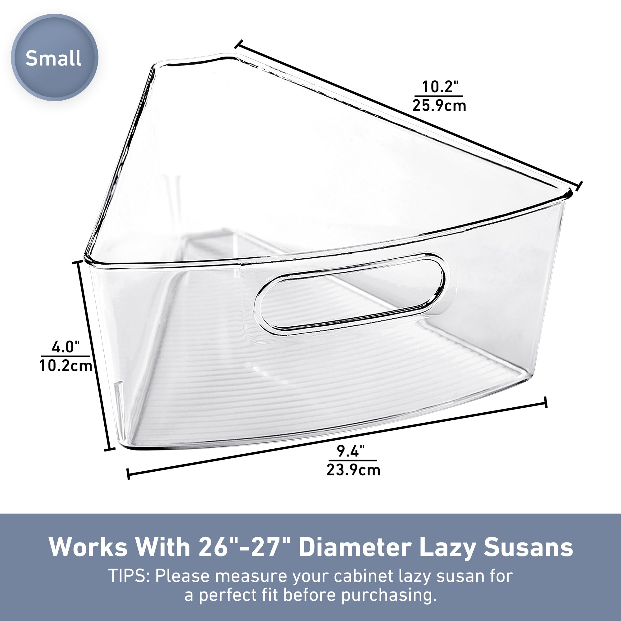 Leeden Lazy Susan Organizer for 26" Diameter Corner Lazy Susan, Plastic Kitchen Cabinet Storage Bins with Handle, 8 Packs, 1/8 Wedge - Food Safe, BPA Free
