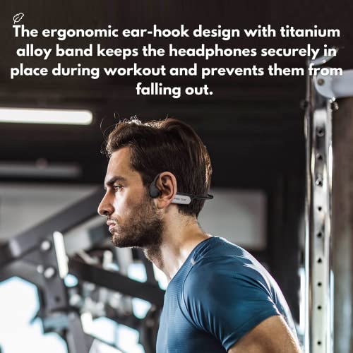 Open Ear Waterproof Bone Conduction Headphones with Bluetooth, Microphone, Voice Control, Ideal for Outdoor Sports, Lightweight Titanium Band, Up to 8H Play, Cable and Ear Plugs Included