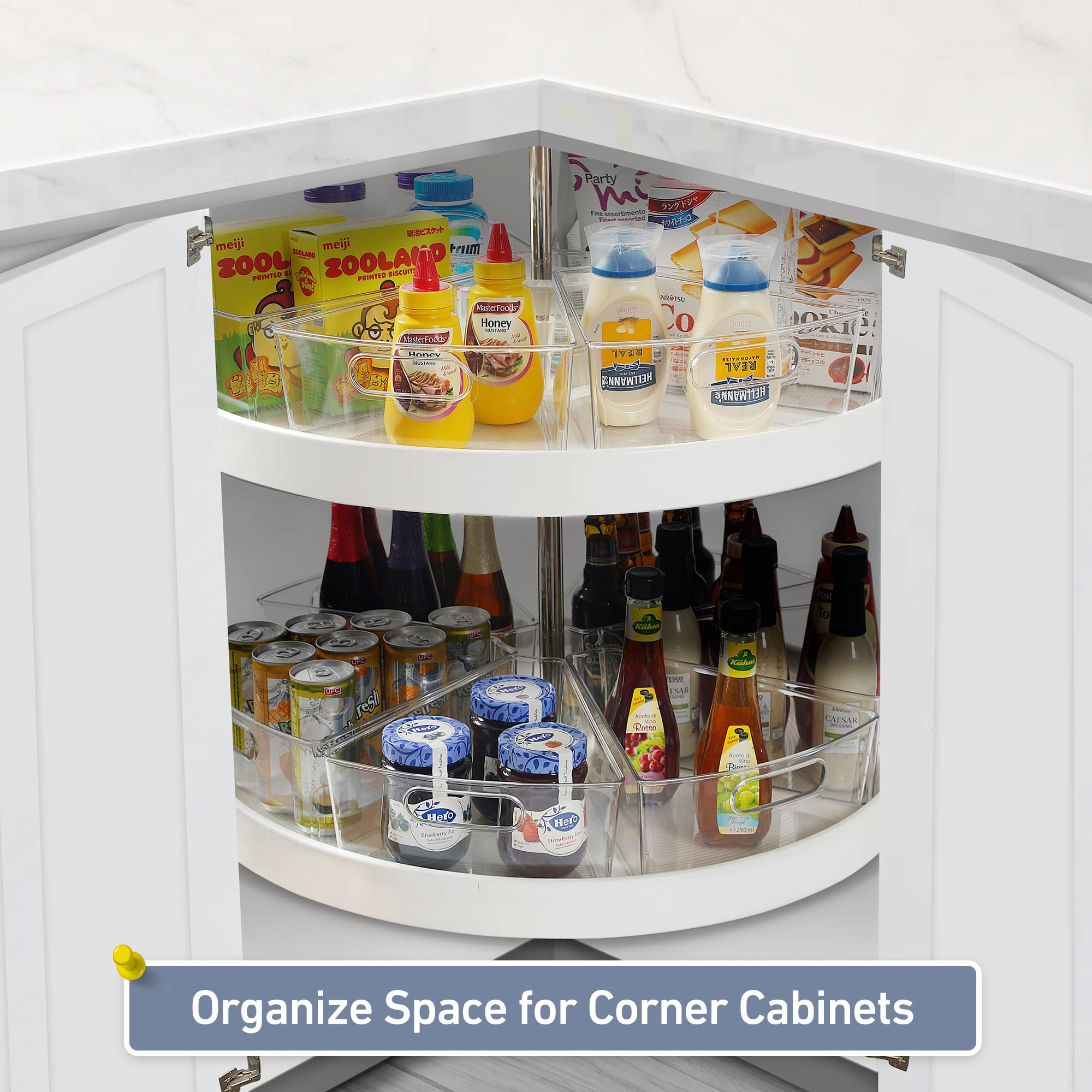 Leeden Lazy Susan Organizer for 26" Diameter Corner Lazy Susan, Plastic Kitchen Cabinet Storage Bins with Handle, 8 Packs, 1/8 Wedge - Food Safe, BPA Free