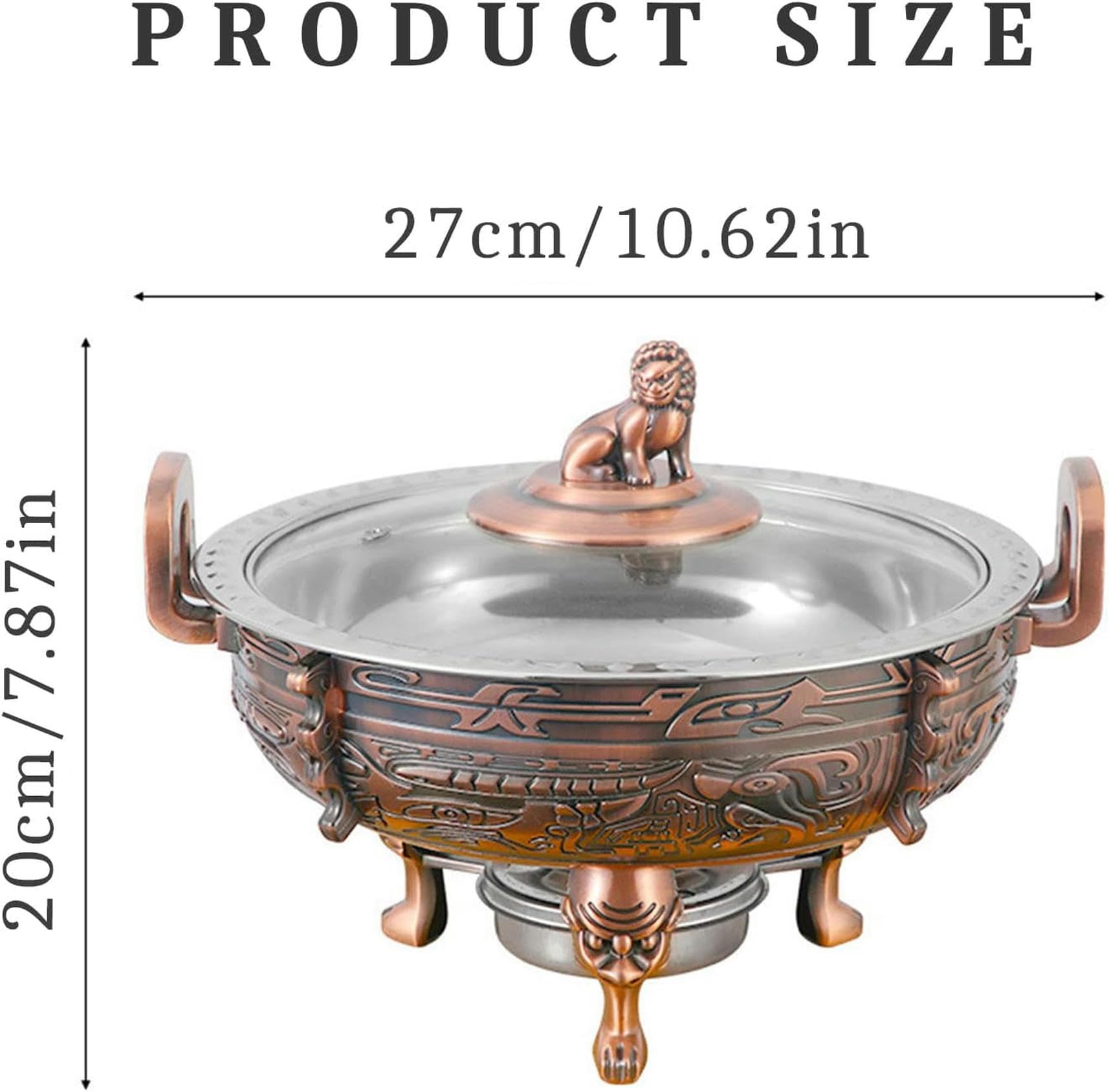 FLTRGO Red Bronze Chafing Dish, Round Buffet Server Trays with Glass Lids and Alcohol Furnace, for Kitchen Buffet Dining Party Wedding Banquet