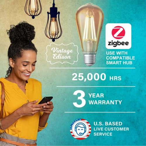 Sengled Zigbee Edison Bulb, Smart Hub Required, Work with SmartThings and Echo with Built-in Hub, Dimmable Filament ST19 LED Smart Vintage Edison Bulb, Voice Activated with Alexa, 2000K/60W Eqv. 2PK
