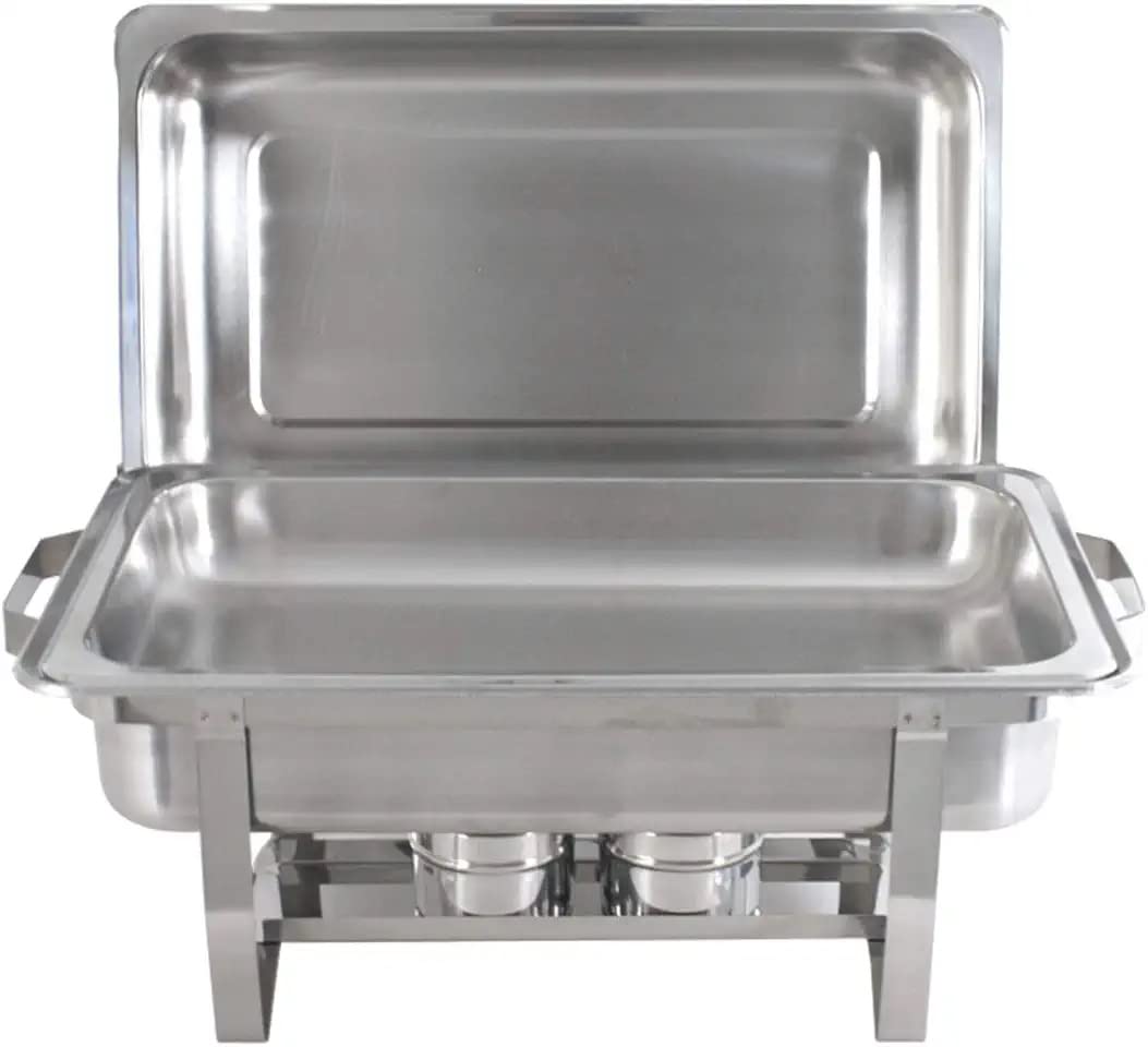 HONHPD Upgrade 8 Qt 4 Pack Full Size Stainless Steel Chafing Dishes Buffet Set,Silver Rectangular Catering Chafer Warmer Set with Trays Pan Lid Folding Frame for Kitchen Party Banquet Dining,Thickened