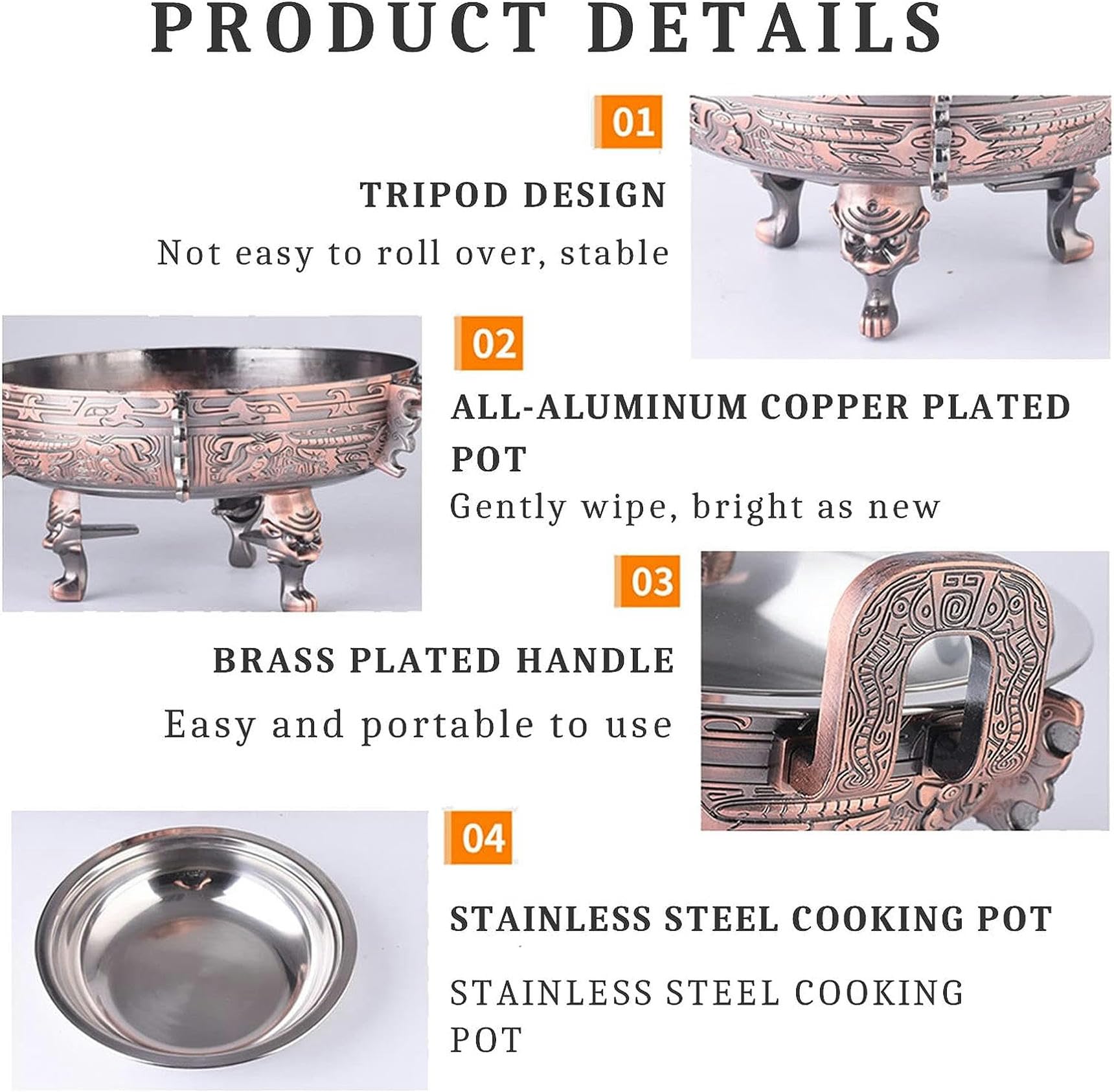 FLTRGO Red Bronze Chafing Dish, Round Buffet Server Trays with Glass Lids and Alcohol Furnace, for Kitchen Buffet Dining Party Wedding Banquet