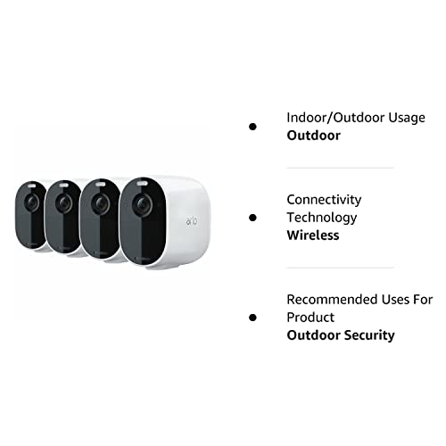 Arlo VMC2430-100NAR Essential Spotlight Wireless Camera (4 Pack) 1080p Video, Color Night Vision, 2 Way Audio, Direct to WiFi No Hub Needed โ White (Renewed)