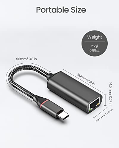 OQTIQ USB C to Ethernet Adapter, USB-C to RJ45 Thunderbolt 3/Type C Gigabit Ethernet LAN Network Adapter, Compatible with MacBook Pro 2020/2019/2018/2017, MacBook Air, iPad Pro, XPS and More
