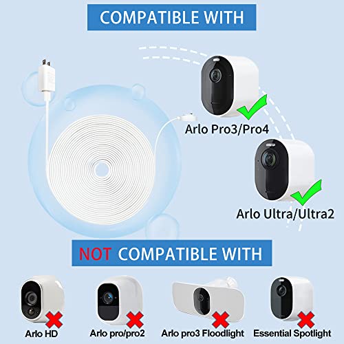 2Pack 20FT Power Adapter and Magnetic Charging Cable for Arlo Pro 3/Pro 4/Arlo Ultra/Ultra 2 Camera,JJMASEE Weatherproof Outdoor Cord and Charger for Arlo(Not for Pro/Pro2/Essential/Pro 3 Floodlight)