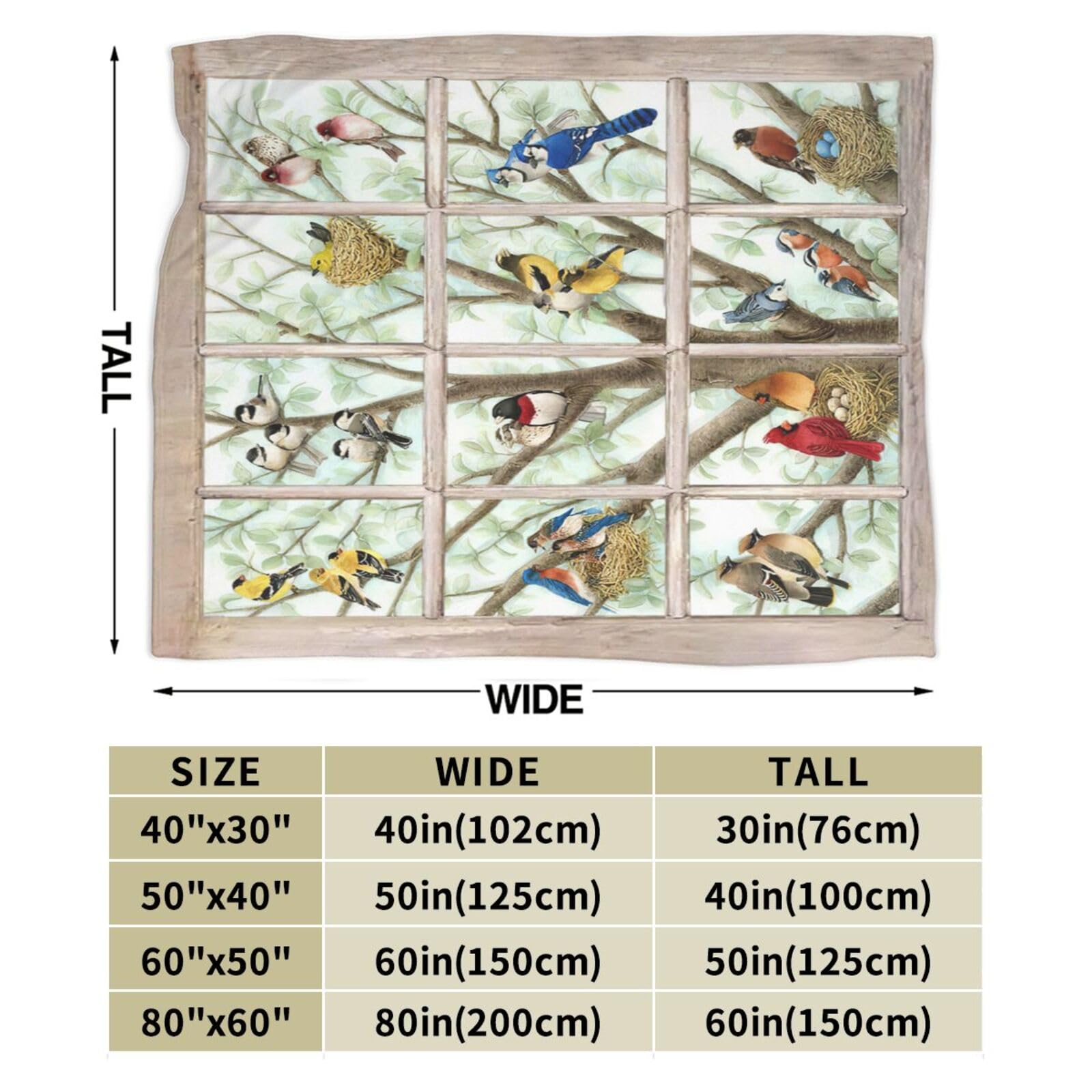 Birds Blanket for Girls Boys Rustic Bird Throw Blankets Farmhouse Hummingbird Fleece Cozy Throws Warm Soft Fuzzy Plush Stuffed Animal for Sofa Bed Living Room Decor Gifts for Men Women Adults 50"x40"