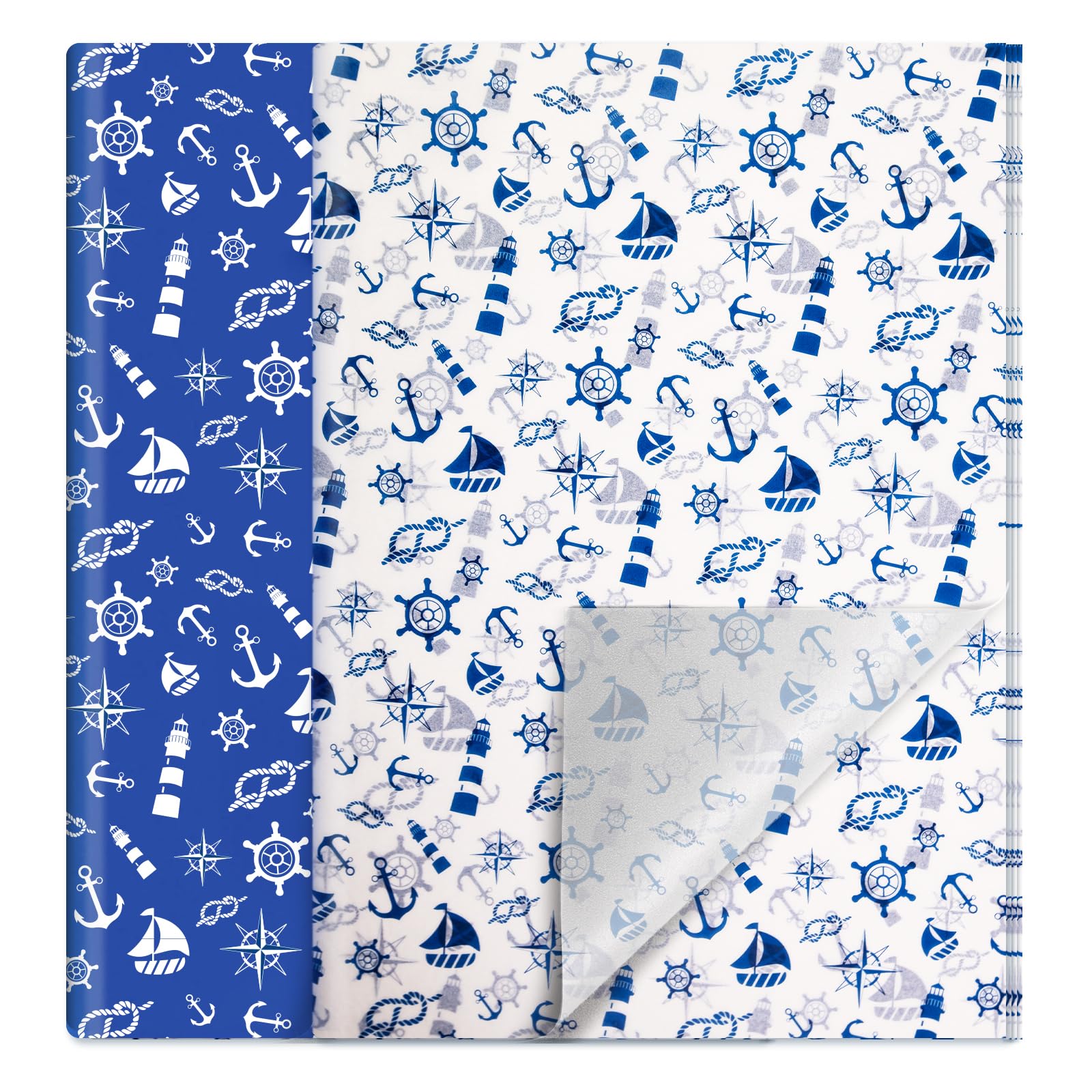 HolyMaji 30 Sheets Blue Nautical Tissue Paper Large Size 20 x 26 Anchor Design Decorative Gift Wrapping Paper Packaging for Birthday Party Favor Decor DIY Craft Arts (Navy & White)