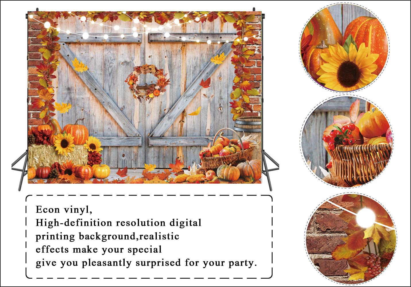 LTLYH 7x5ft Fall Thanksgiving Backdrop Thanksgiving Photo Backdrop Autumn Pumpkin Patch Background Fall Harvest Barn Party Banner 183