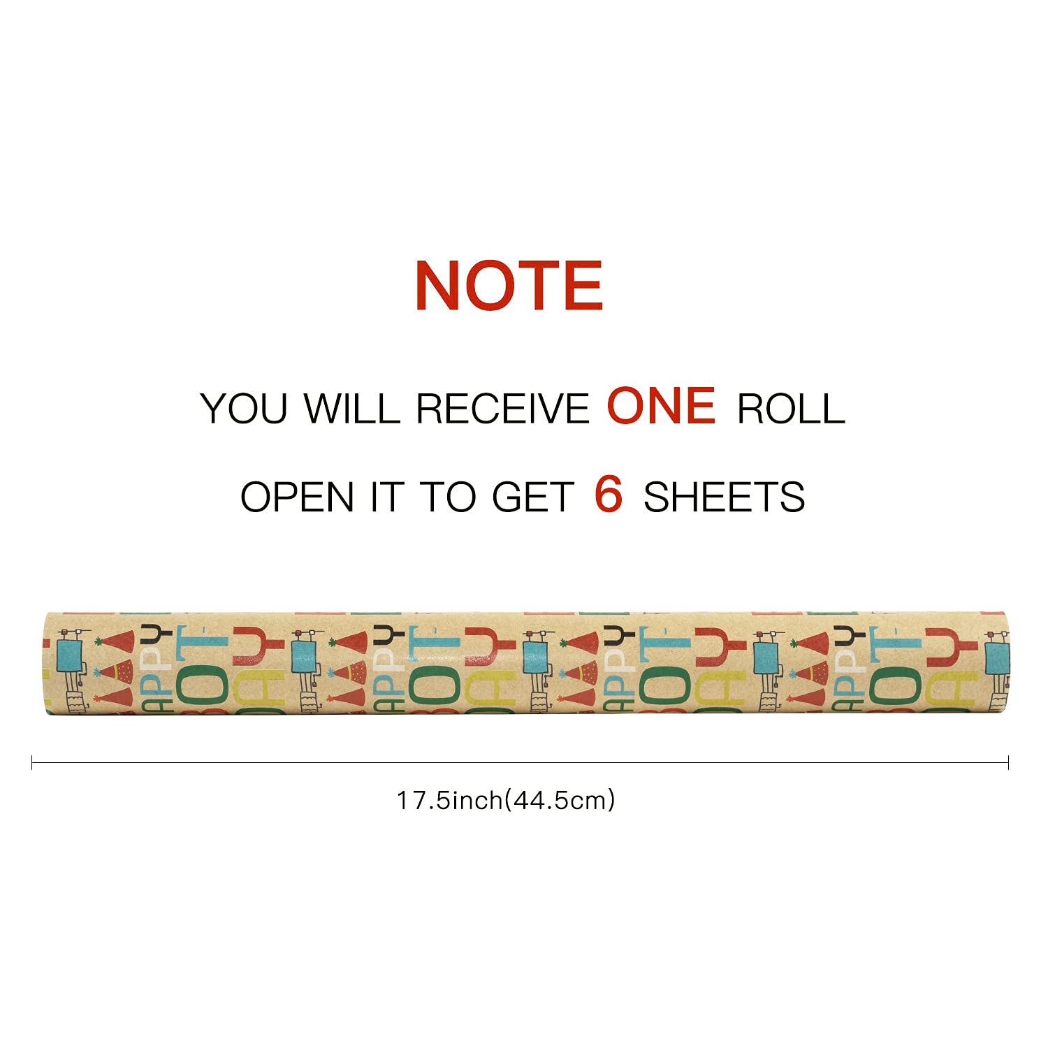 RUSPEPA Wrapping Paper Sheets Birthday Design - 17.5 x 30 inches Each Sheet, Total of 6 Sheets Packed in 1 roll