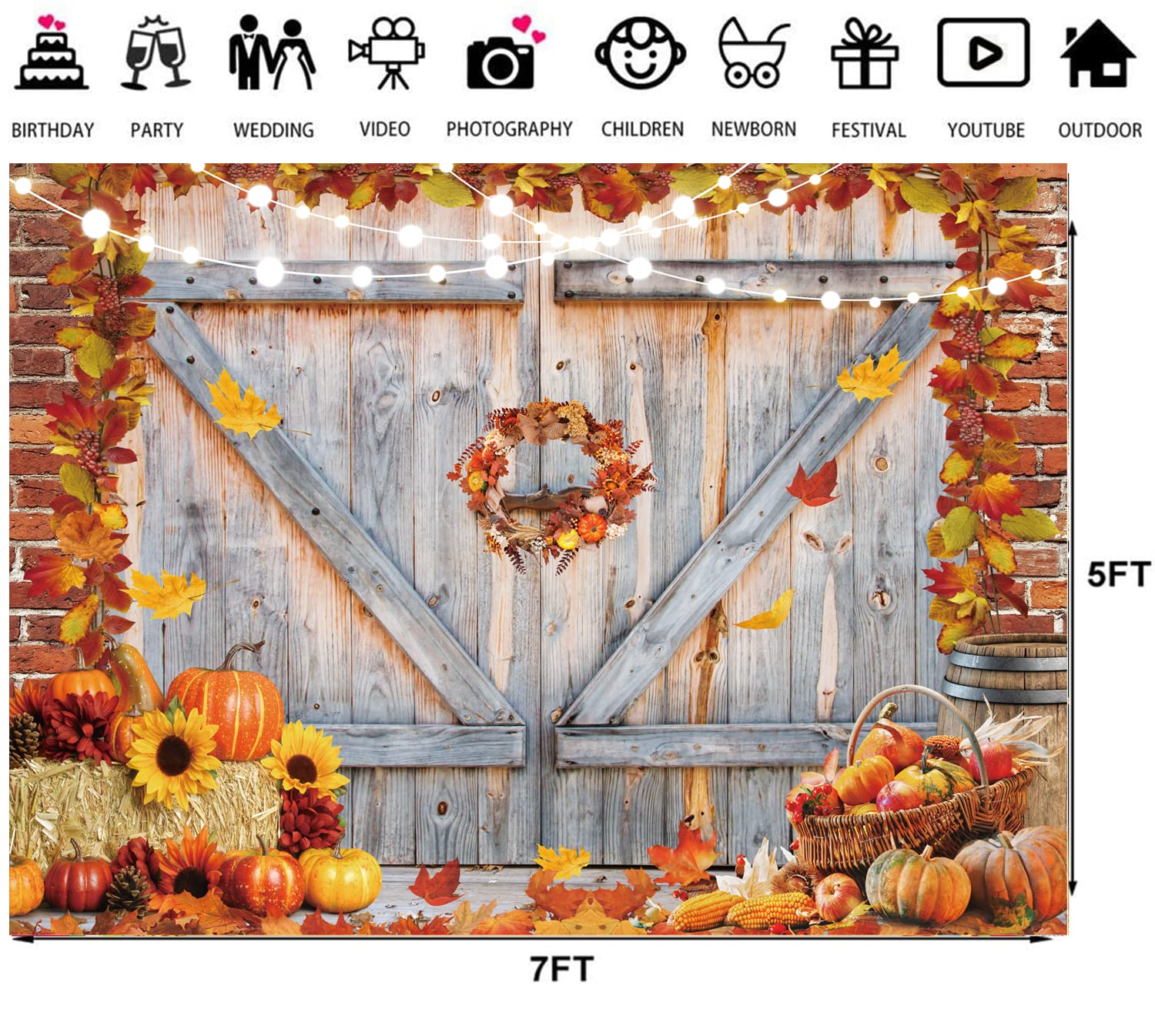 LTLYH 7x5ft Fall Thanksgiving Backdrop Thanksgiving Photo Backdrop Autumn Pumpkin Patch Background Fall Harvest Barn Party Banner 183