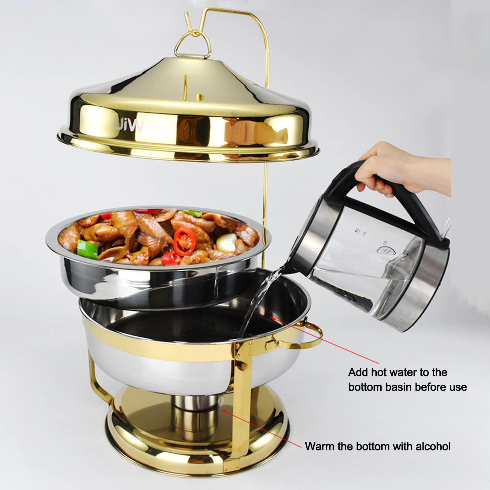 ZHIRCEKE Stainless Steel Chafing Dish Buffet Set, Buffet Servers and Food Warmers with Hanger, Water Trays & Food Pans for Parties Buffets,Gold,9L