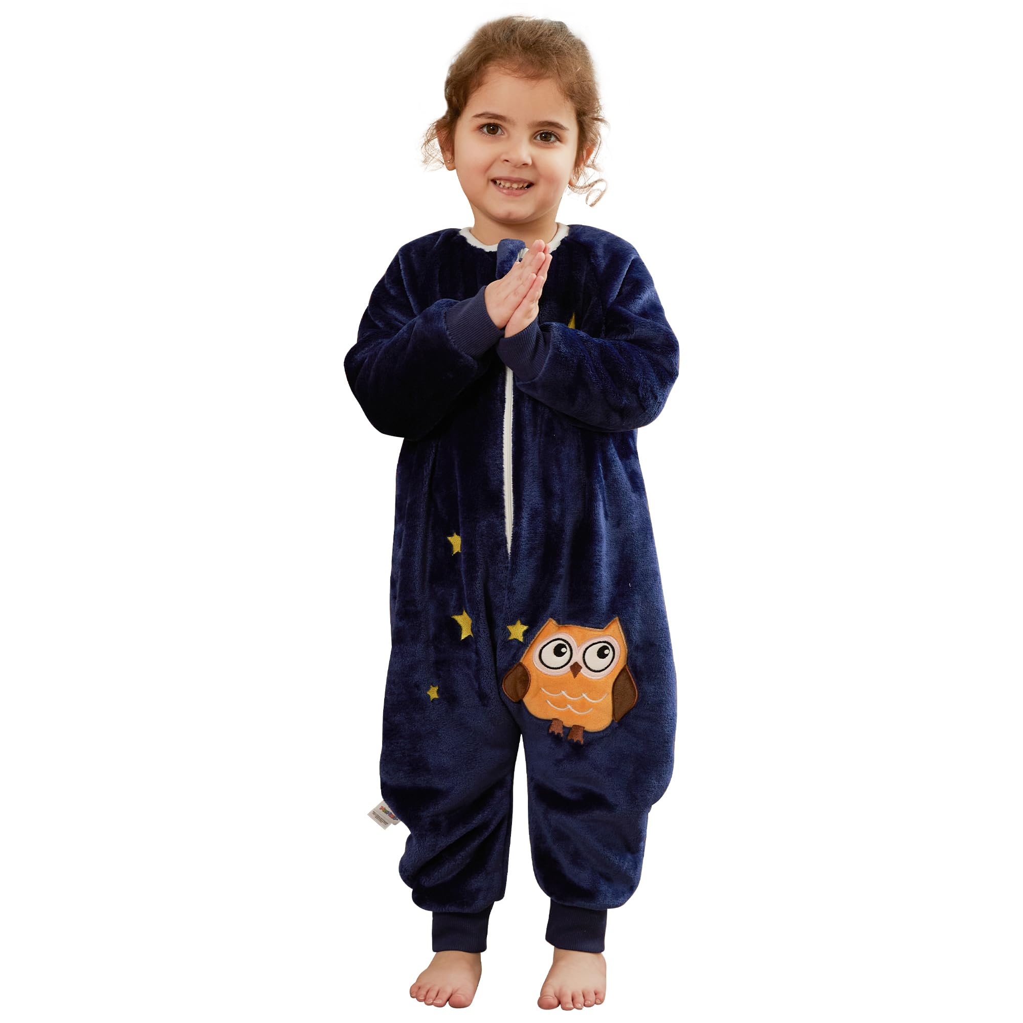 MICHLEY Flannel Baby Sleeping Bag Unisex Pajamas, Long Sleeve Zipper Wearable Sleeping Sack for Autumn Winter Boys Girls,Owl,5-6T, Size 130