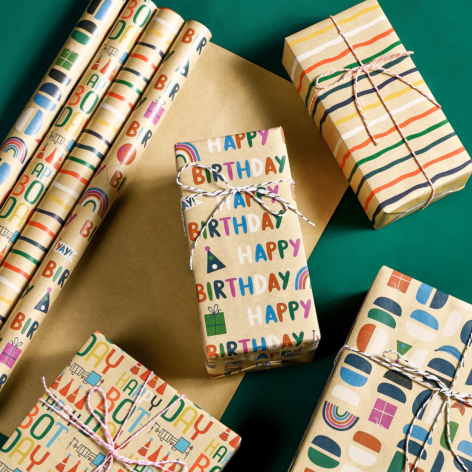 RUSPEPA Wrapping Paper Sheets Birthday Design - 17.5 x 30 inches Each Sheet, Total of 6 Sheets Packed in 1 roll
