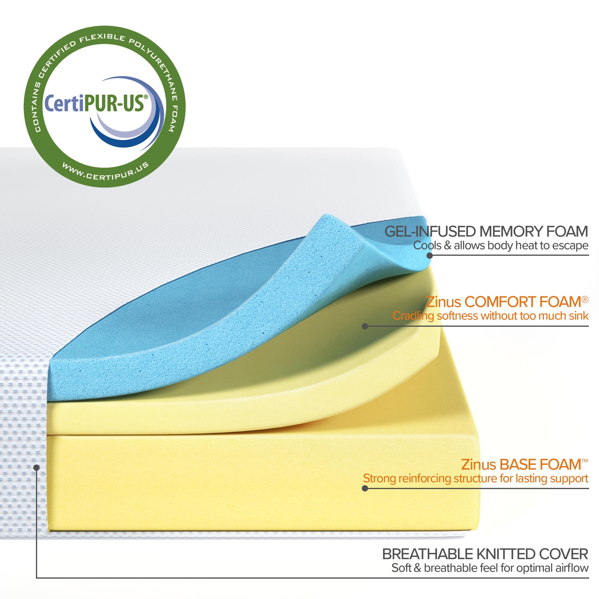 ZINUS 12 Inch Green Tea Cooling Gel Memory Foam Mattress / Cooling Gel Foam / Pressure Relieving / CertiPUR-US Certified / Bed-in-a-Box, Queen