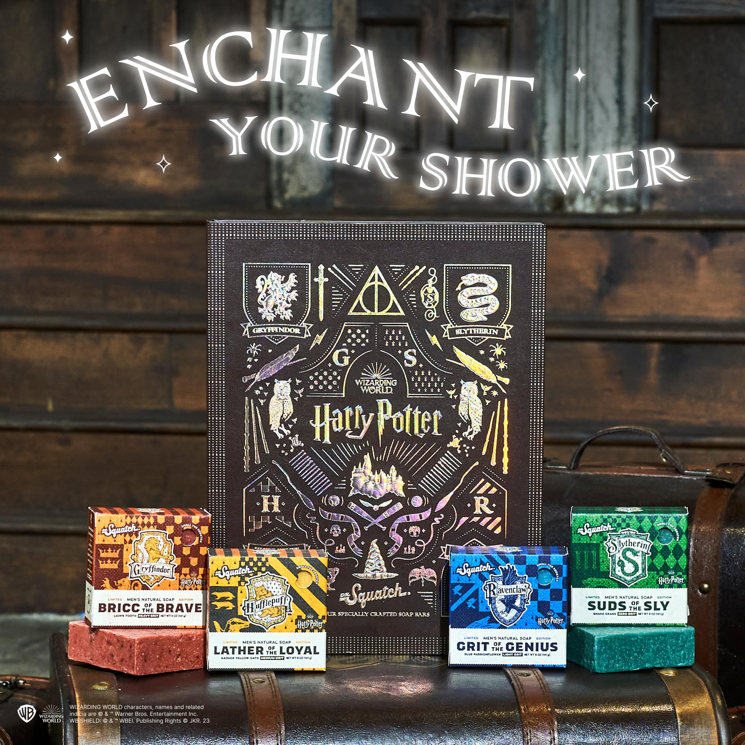 Dr. Squatch Harry Potter Collection with Collector's Box - Men's Natural Bar Soap 4 Pack Bundle and Collector's Box - Soap inspired by Gryffindor, Slytherin, Ravenclaw, and Hufflepuff