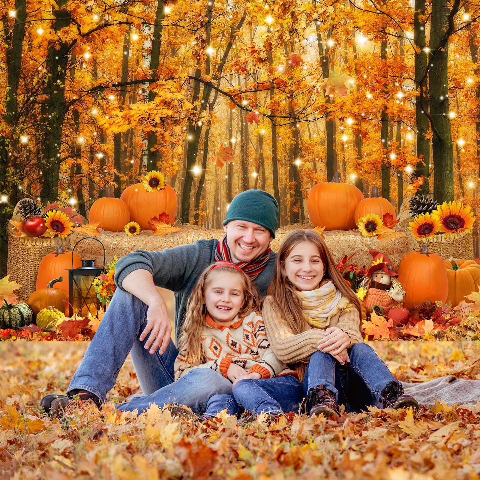 Avezano Autumn Fall Forest Photography Backdrop Natural Scencery Fall Landscape Leaves Haystack Thanksgiving Backrgound Pumpkin Maple Leaves Party Supplies 7x5ft