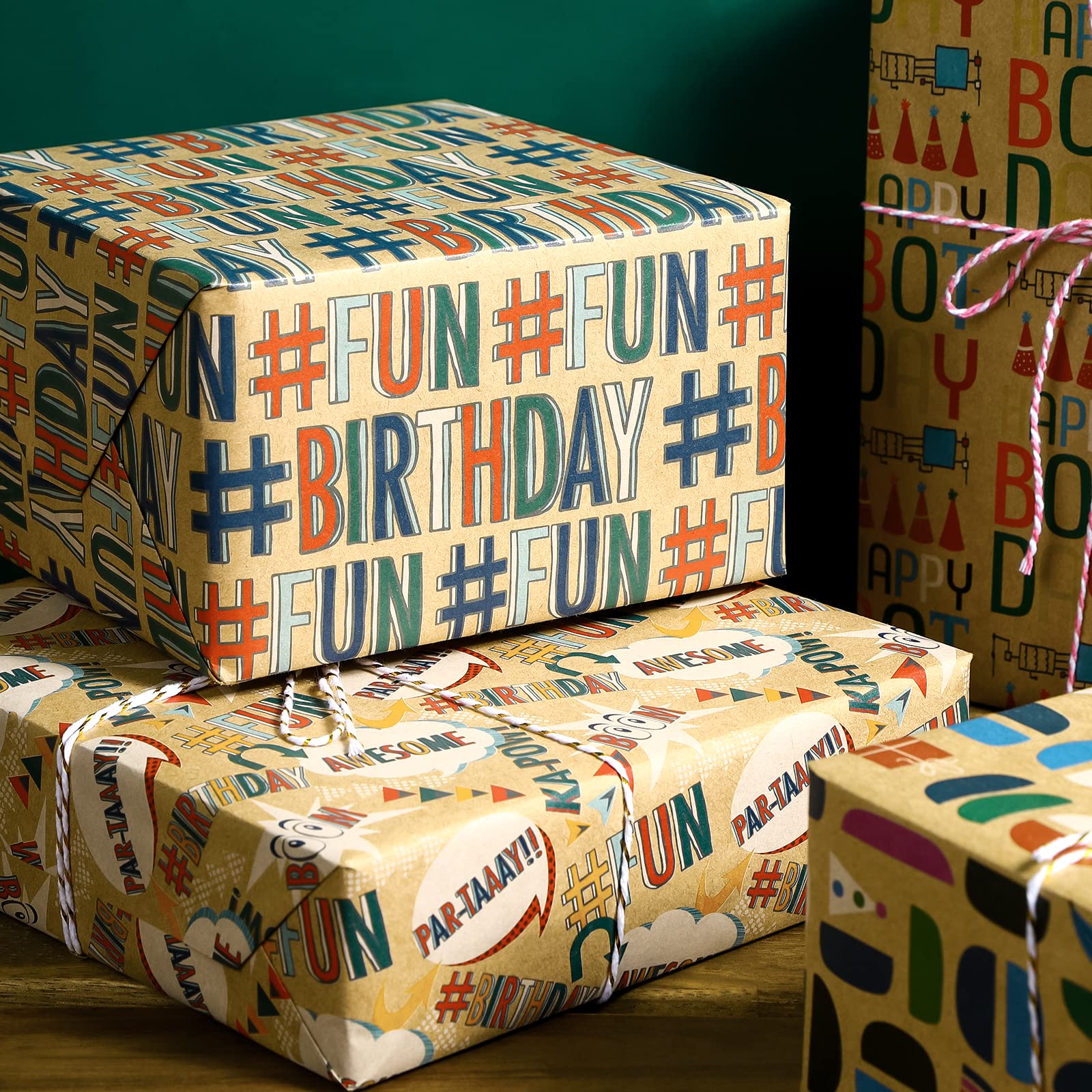 RUSPEPA Wrapping Paper Sheets Birthday Design - 17.5 x 30 inches Each Sheet, Total of 6 Sheets Packed in 1 roll