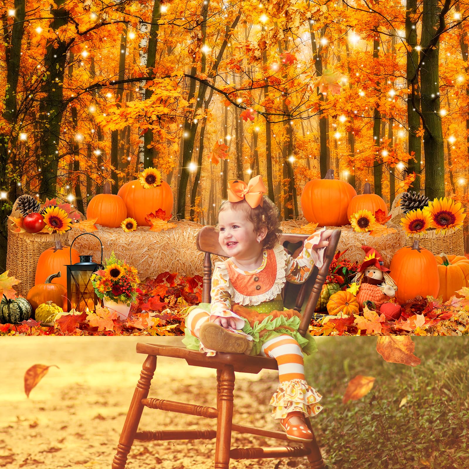 Avezano Autumn Fall Forest Photography Backdrop Natural Scencery Fall Landscape Leaves Haystack Thanksgiving Backrgound Pumpkin Maple Leaves Party Supplies 7x5ft