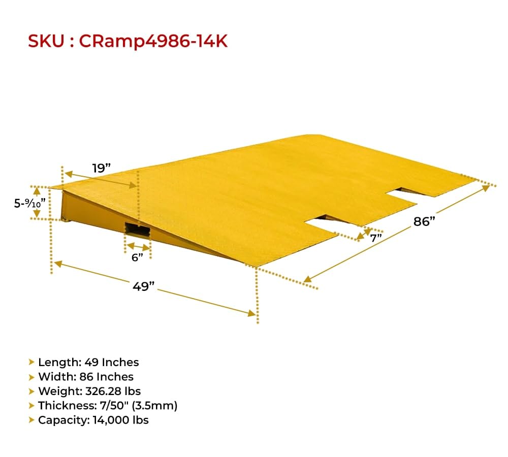 Mytee Products 49"x86" Heavy Duty Shipping Container Loading Ramps, 14,000 Lbs Capacity - Forklift Compatible Cargo Container Ramp for Loading & Unloading - Made with HD 10 Gauge Steel